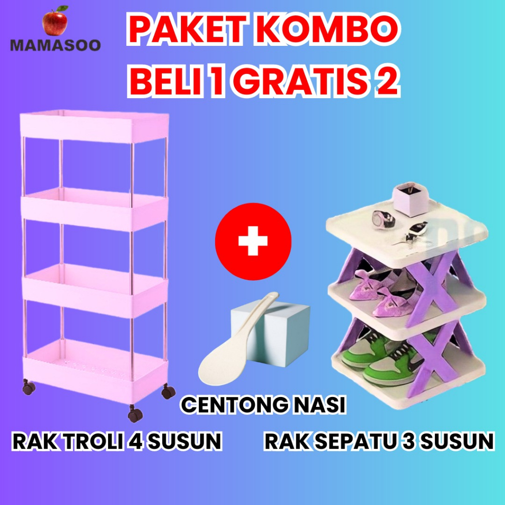 Jual Mamasoo PAKET KOMBO Rak Troli 4 Susun Plastik Wheat straw + Rak ...