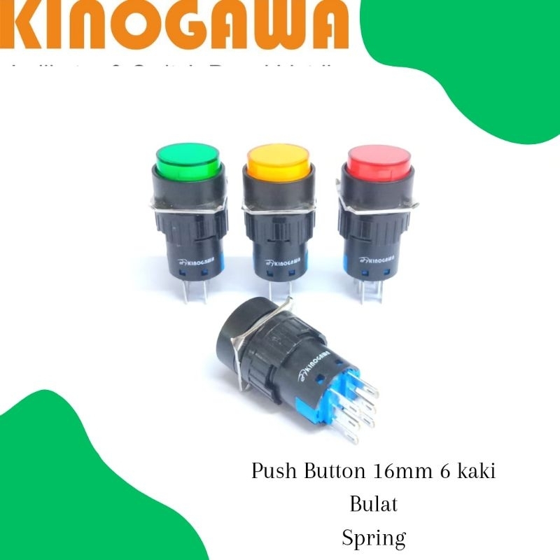 Jual Push Button Bulat 16mm 6 Kaki Spring KINOGAWA - Tombol ON-OFF ...