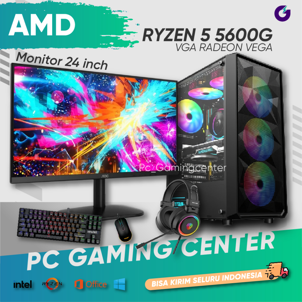 Jual PC Gaming Full Set Ryzen 5 5600G Ram 16GB SSD 512GB Komputer Rakitan Desain Dan Rendering ...