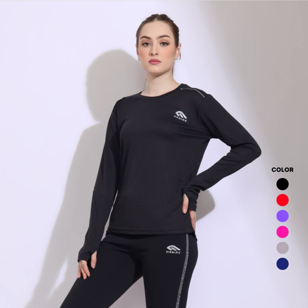 Jual MANIAK Baju Olahraga Lengan Panjang Wanita Running Lari Sporty Gym Senam Zumba Sepeda (BMW ...