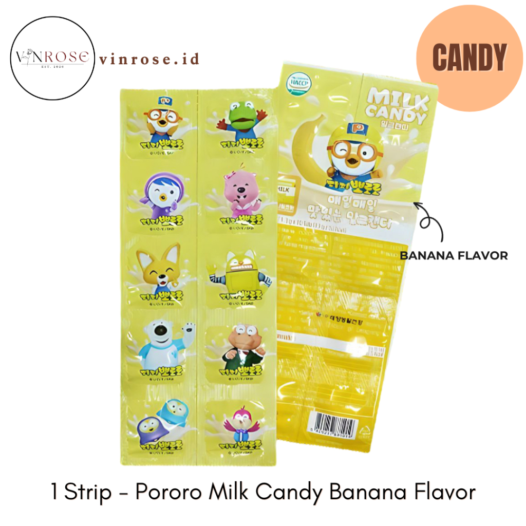Jual [1 Strip] Pororo Milk Candy Banana Flavor Permen Rasa Susu Pisang ...