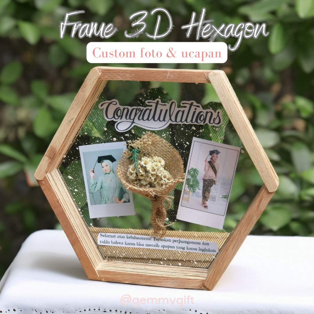Jual 1 HARI JADI !! Flower in frame kado ulang tahun wisuda pernikahan frame 3D hexagon free ...