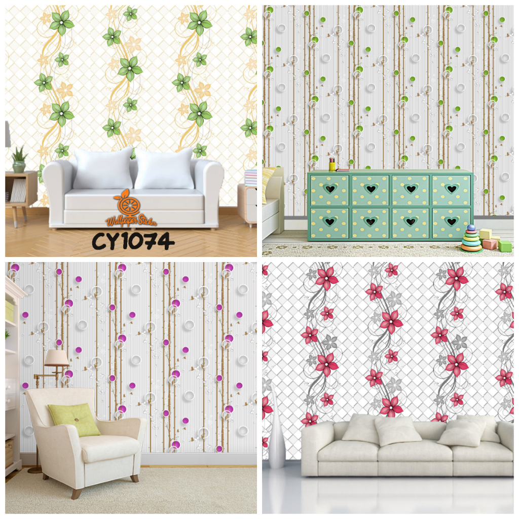 Jual WALLPAPER STICKER DINDING MOTIF BUNGA RANTING PREMIUM PVC WALLSTICKER RUANG TAMU BEST ...