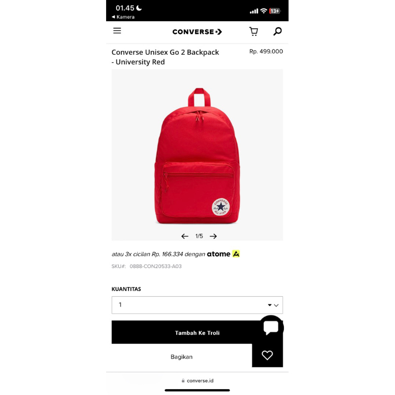 Jual converse unisex Go 2 backpack - University Red | Shopee Indonesia