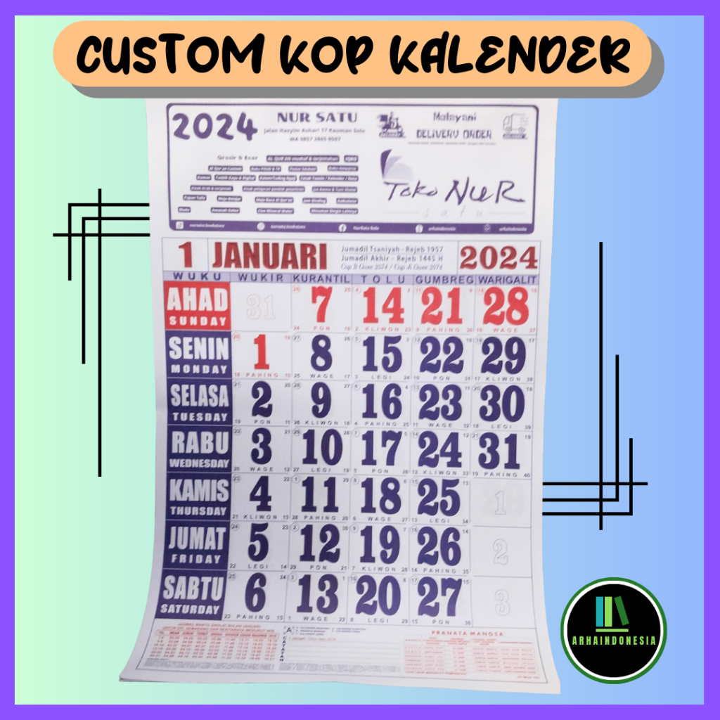 Jual CETAK KOP KALENDER 1 warna (kalender isi 12 lembar) MINIM ORDER ...
