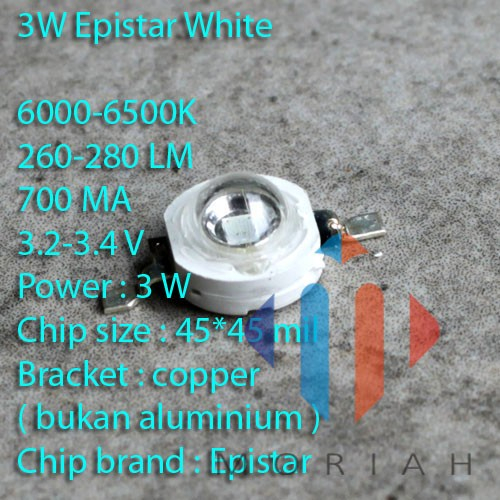 Jual 3W Epistar White High Power Led (HPL) 6000-6500 K | Shopee Indonesia