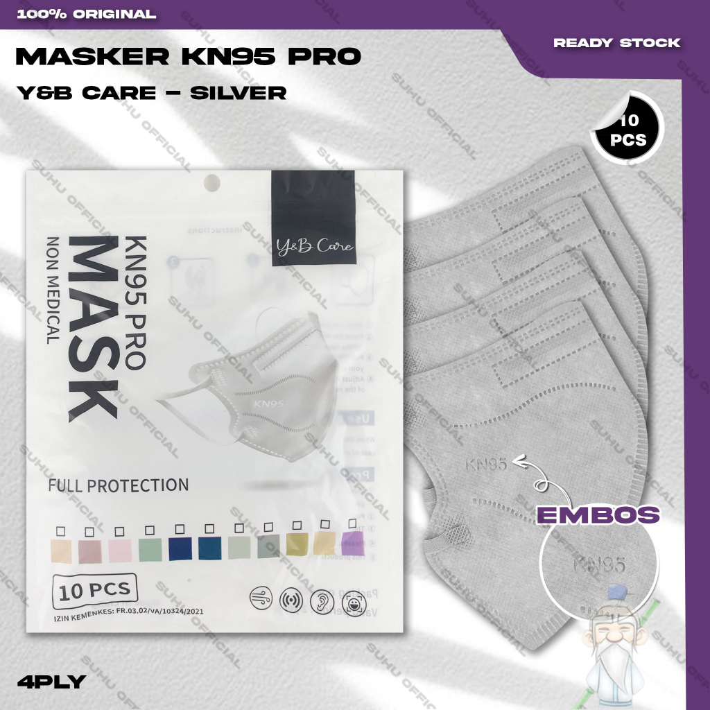 Jual Masker KN95 PRO Y&B CARE 4Ply Isi 10Pcs Silver Abu Muda 95PRO KN ...