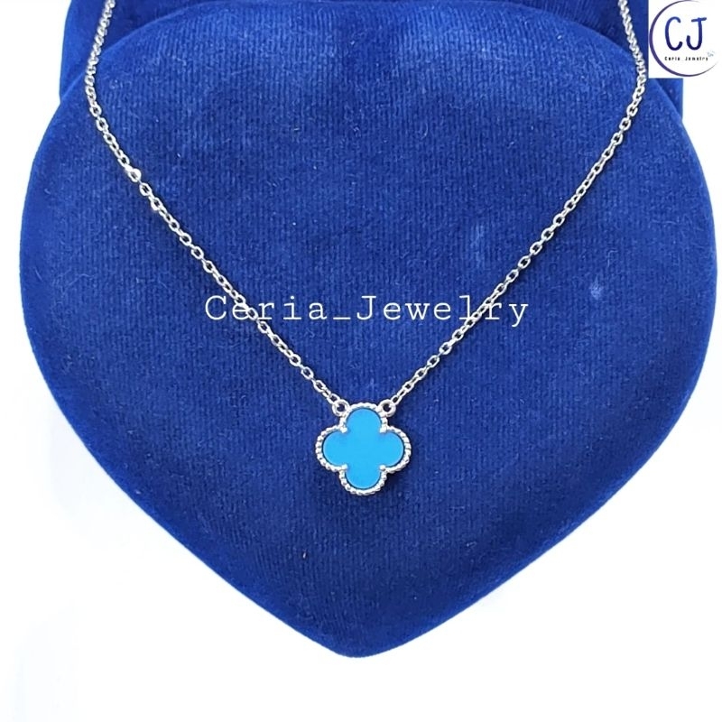 Jual Kalung Clover Perak Asli Silver 925 Lapis Emas Putih Model Bunga ...