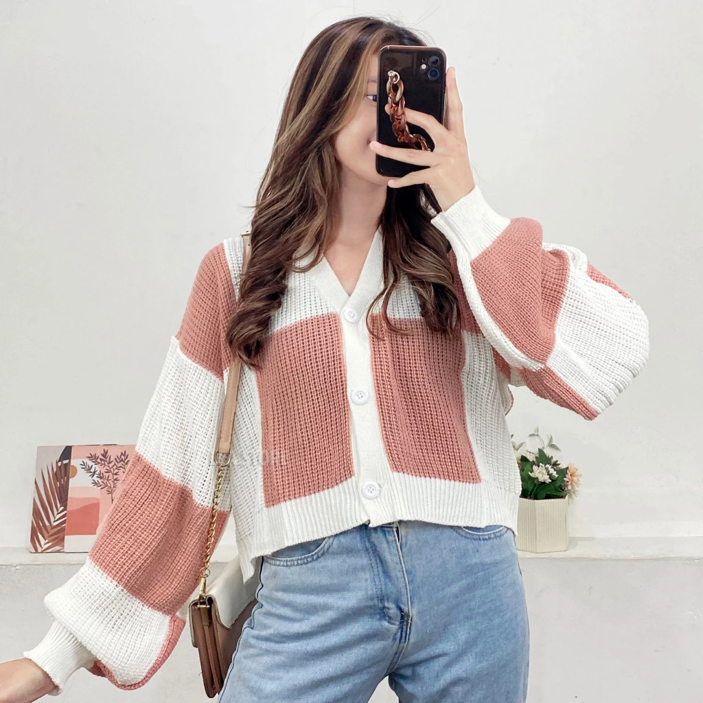 Jual Ellen Cardigan Crop Korea Rajut Wanita | Shopee Indonesia