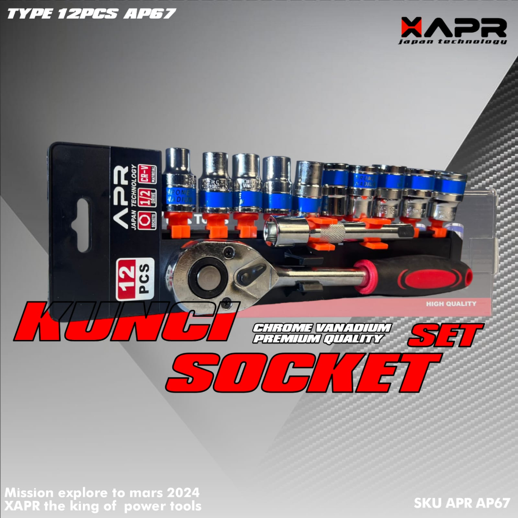 Jual Kunci Set APR 1/2in Socket Sok 12pcs AP67 GARANSI RESMI Kunci Sok ...