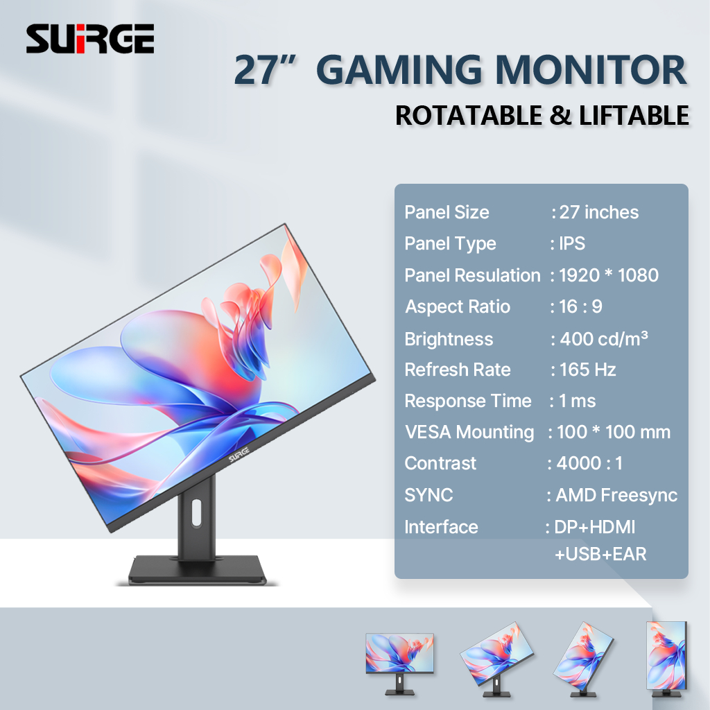 Jual SUIRGE 27 inch Rotating Screen Monitor 165Hz High Refresh Level 1K ...