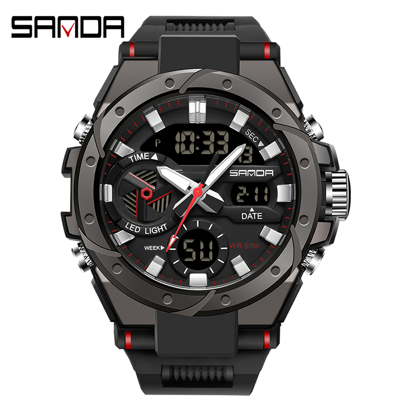 Jual SANDA 3313 Jam Tangan Pria Digital Analog Tali Rubber Chronograph Anti Air | Shopee Indonesia