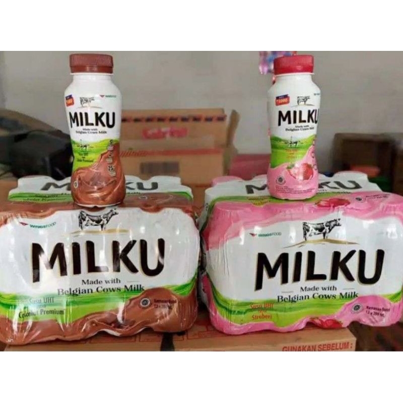 Jual Milku Susu Uht Stroberi | Coklat 1 Dus - Isi 12 Botol | Shopee ...