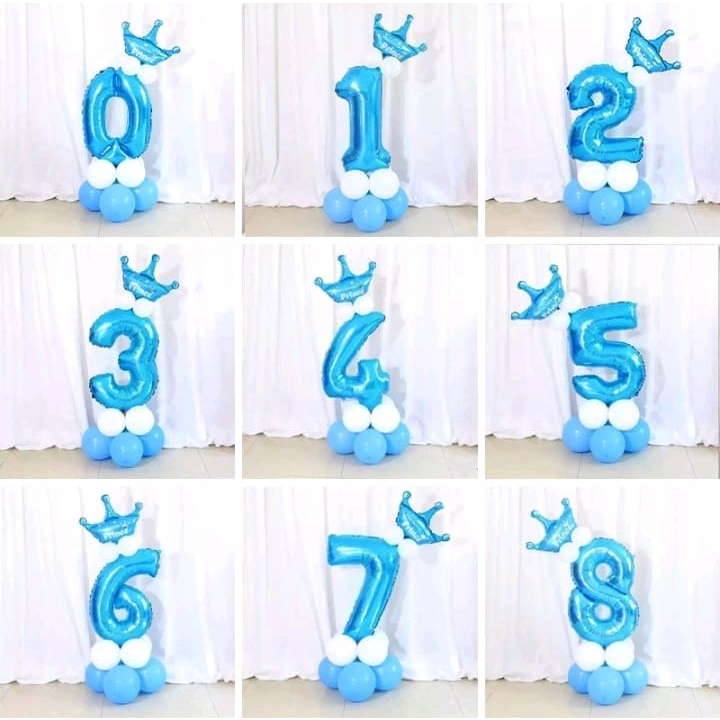 Jual [Paket Angka] Balon Foil Standing Dekorasi Angka Biru Jumbo 80cm ...