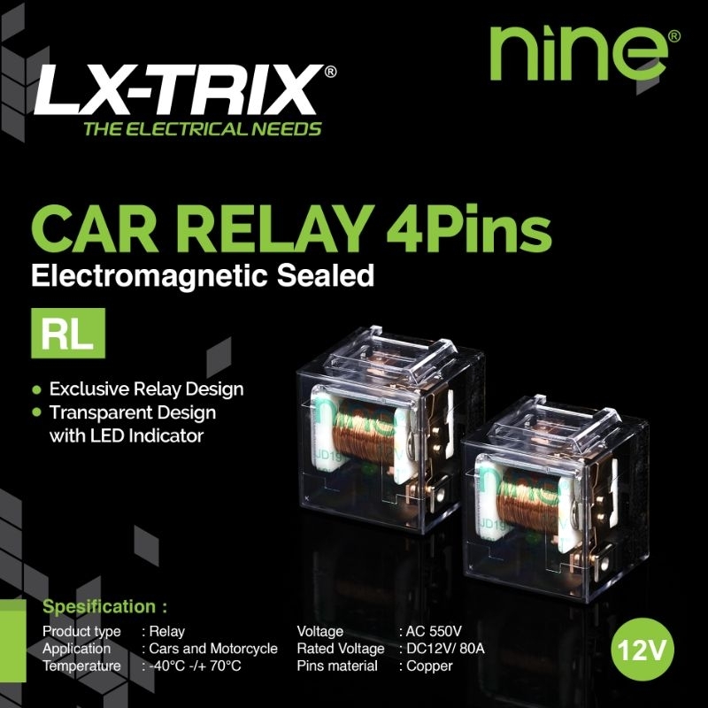 Jual RELAY TRANSPARAN 4 KAKI 12V 80A NINE LUMINOSLED RL1 UNTUK KLAKSON ...