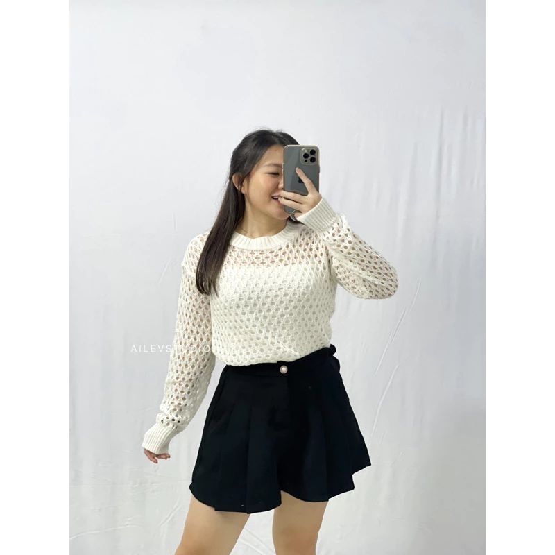 Jual CROP TOP JARING OVERSIZE TANGAN BALON Atasan Wanita Jaring ...