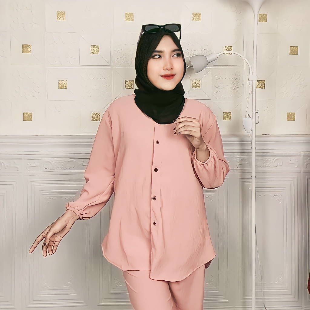 Jual Setelan One Set Inara Setelan Crinkle Airflow Lengan panjang Baju ...