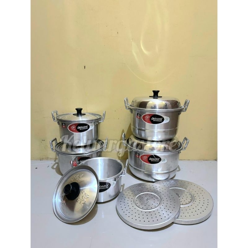 Jual panci set 5pcs Uk 24,22 panci dandang kukusan/streamer dan 20,18 ...