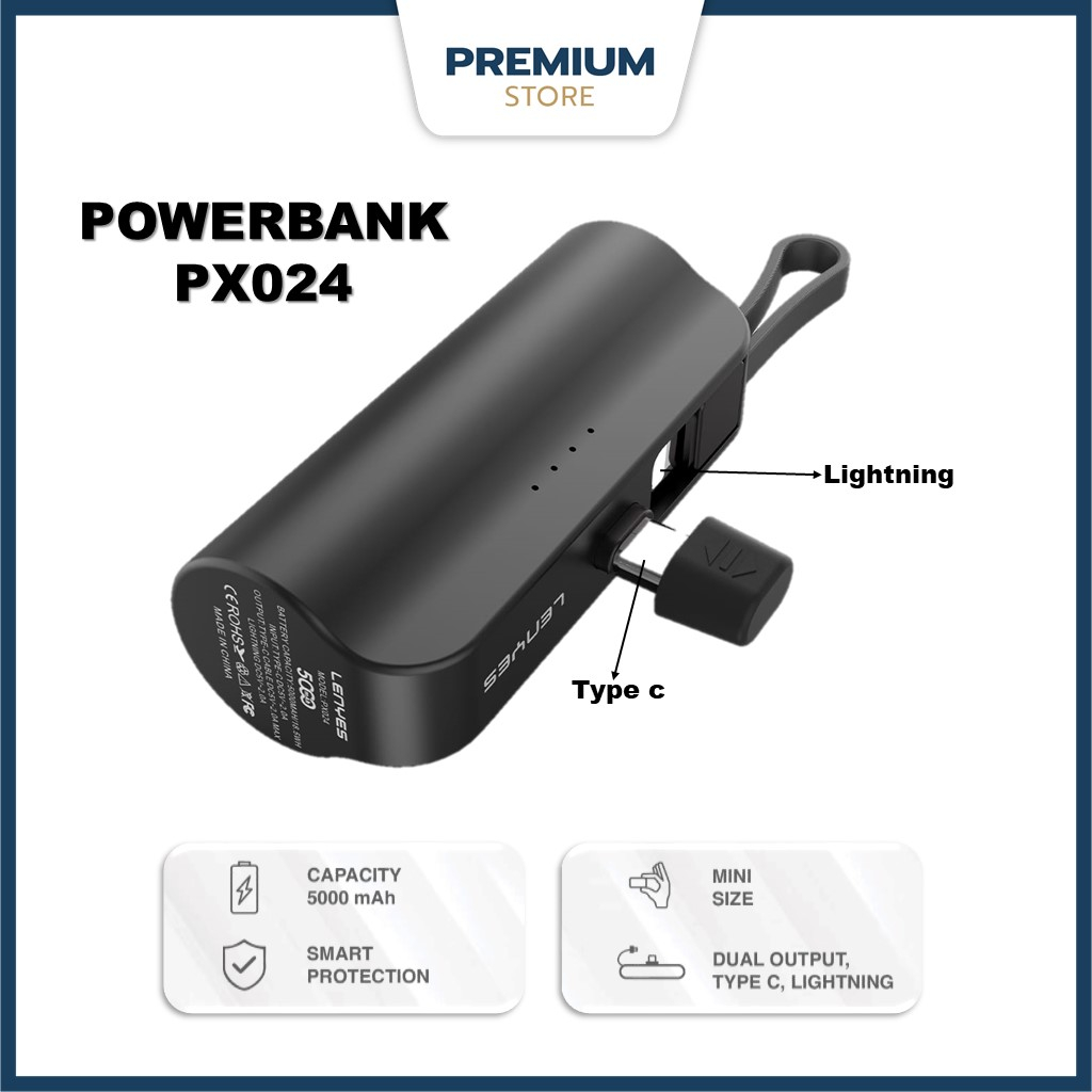 Jual Lenyes Powerbank PX024 Mini power bank 5000mAh 2 Conector Options With Stand Of Power Bank ...