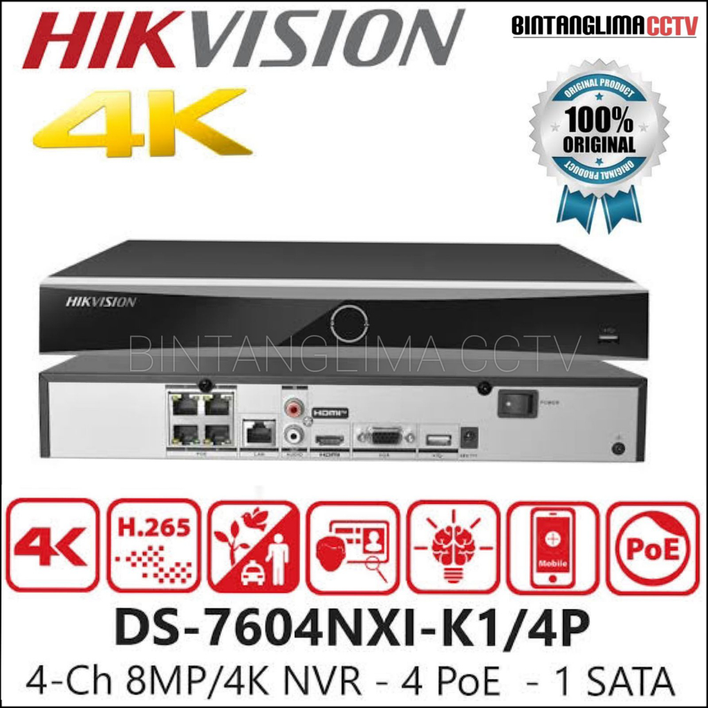 Jual HIKVISION DS-7604NXI-K1/4P NVR 4Channel AcuSense 4K Face Detection | Shopee Indonesia