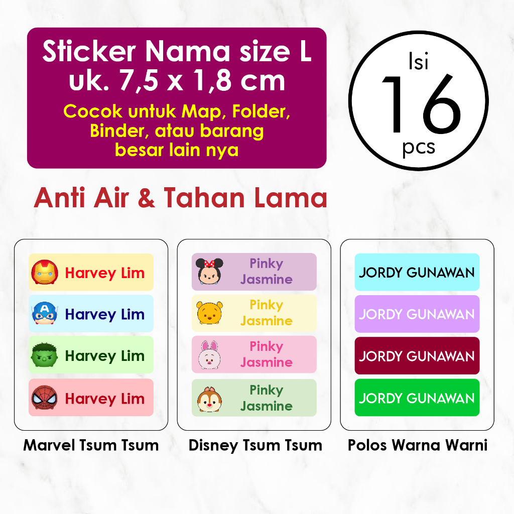 Jual Stiker Label Nama Custom Ukuran L isi 16 pcs Label Nama Anak ...