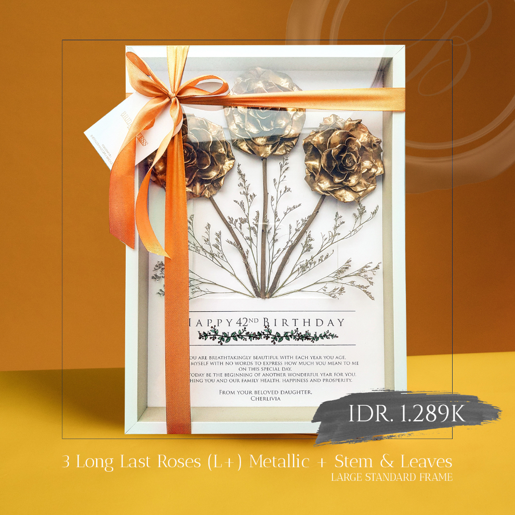Jual LARGE STANDARD FRAME 3 Preserved Roses (L+) Metallic + Stem ...