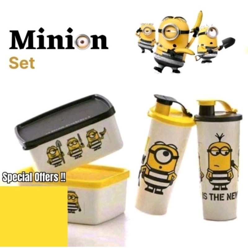 Jual tempat makan dan minum Tupperware Minion Bello Set | Shopee Indonesia