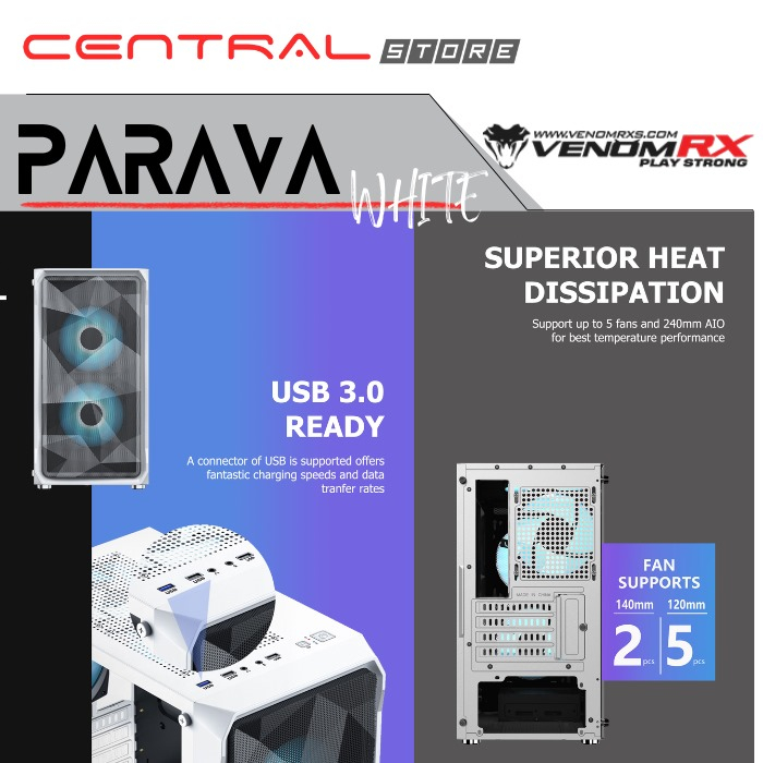 Jual CASING VENOMRX PRAVA + 2 FAN Tempered Glass Side M-ATX Gaming Case ...