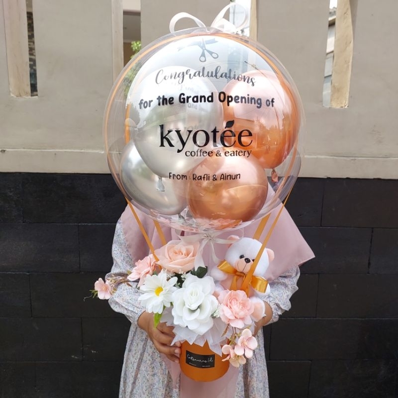 Jual Buket Balon Bucket Bunga Artificial + Teddy (Premium Flowers ...