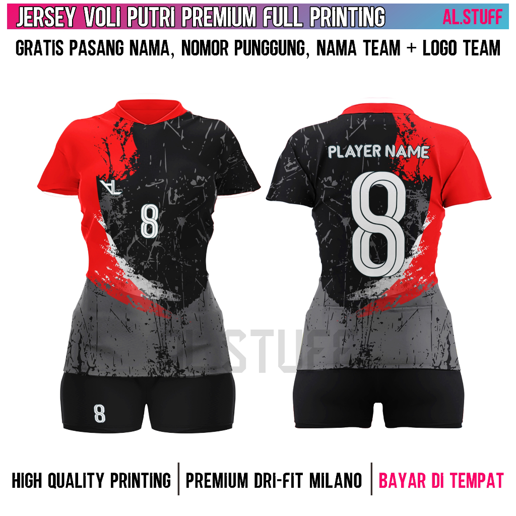 Jual Jersey Voli Putri Premium stelan olahraga wanita Terbaru Full Printing Gratis pasang nama ...