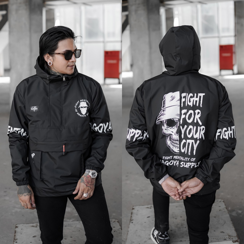 Jual Jaket Pria Distro Parasut Waterproof Original Hitam Motif Anti Air ...