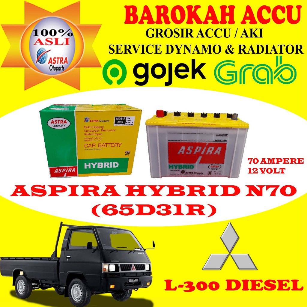 Jual AKI MOBIL MITSUBISHI L 300 DIESEL ASPIRA HYBRID N70 / 65D31R, 70 AH | Shopee Indonesia