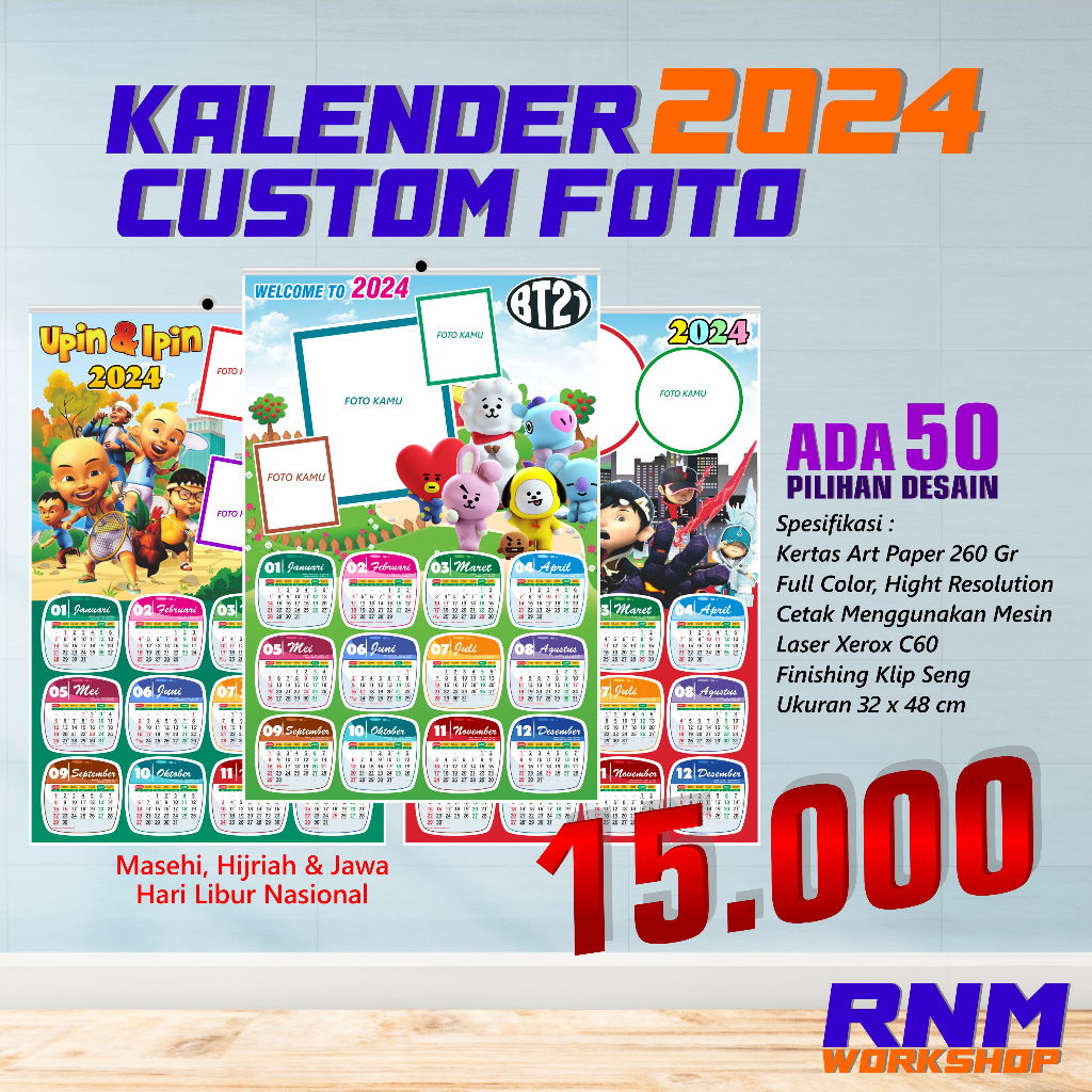 Jual Kalender kustom foto tahun 2024 pakai klip seng | Shopee Indonesia