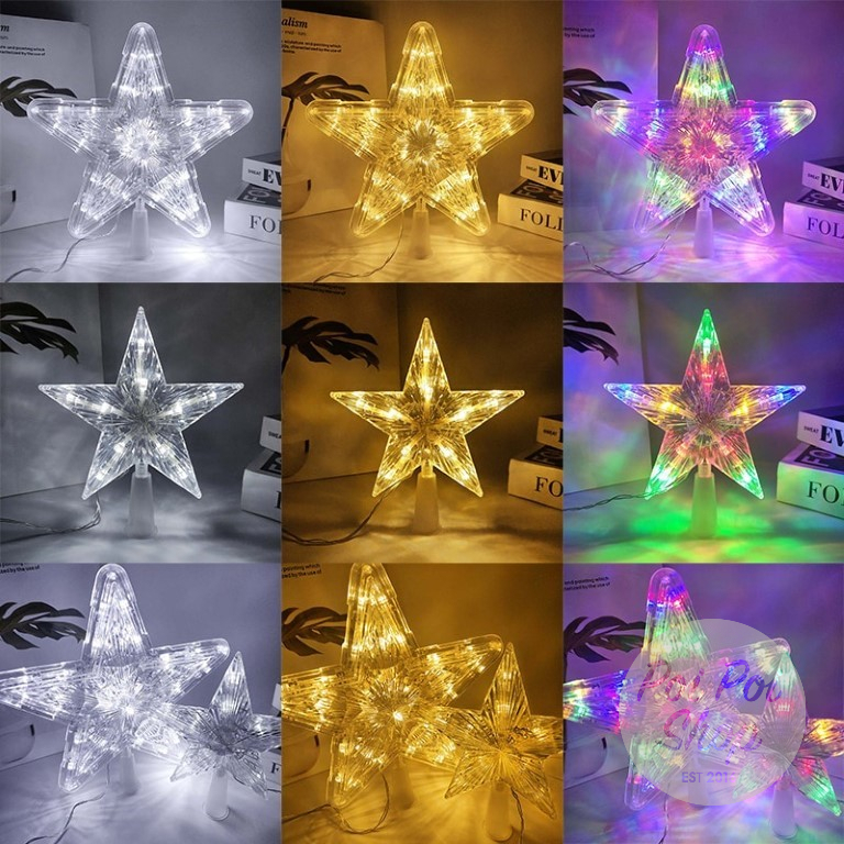 Jual Top Bintang Dekorasi Pohon Natal Lampu LED Hiasan Natal Christmas ...