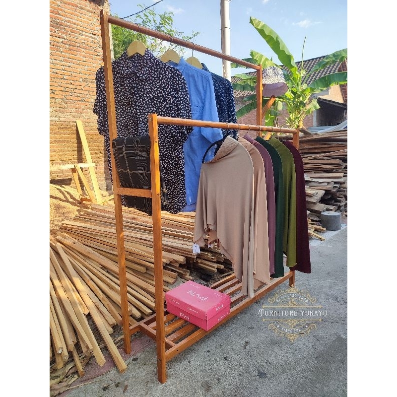 Jual STAND HANGER GANTUNGAN BAJU BERTINGKAT DAN RAK SERBAGUNA KAYU JATI ...
