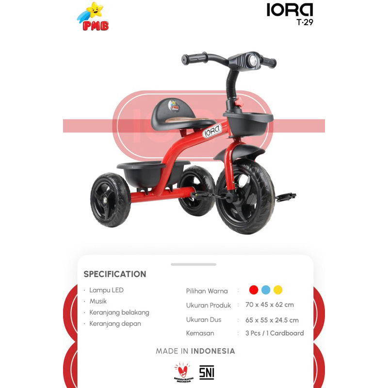 Jual Sepeda Roda Tiga Sepeda Anak IORA PMB T29 TC-05 TC-07 TC05 TC07 T ...