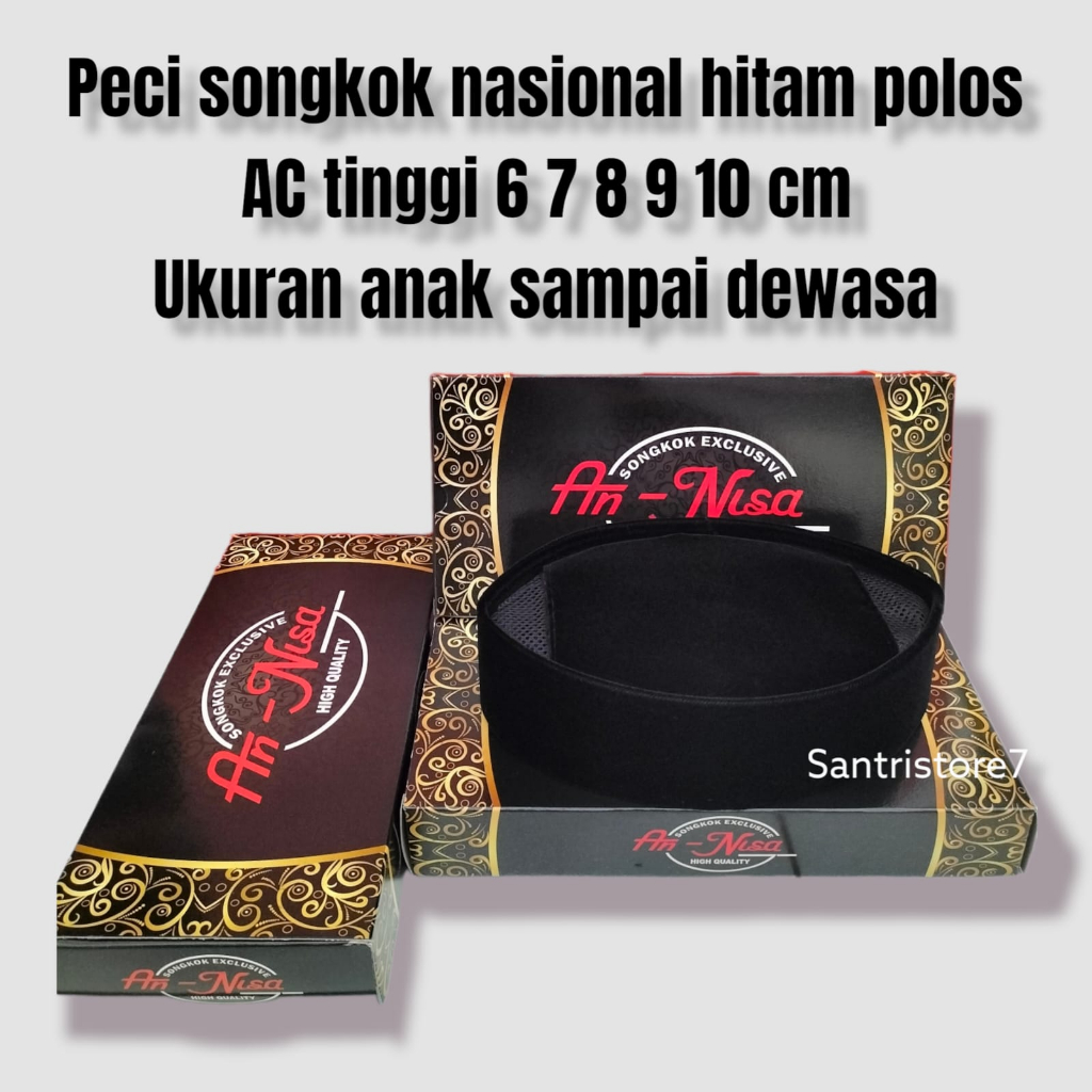 Jual An - Nisa Peci Songkok Kopiah Kopya Ac Bludru hitam halus Tinggi 7cm 8cm 9cm 10cm terbaru ...