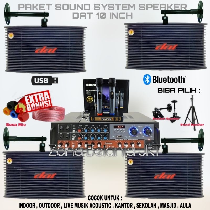 Jual PAKET SOUND SYSTEM INDOOR OUTDOOR AULA SPEAKER DAT 10 INCH 4 ...