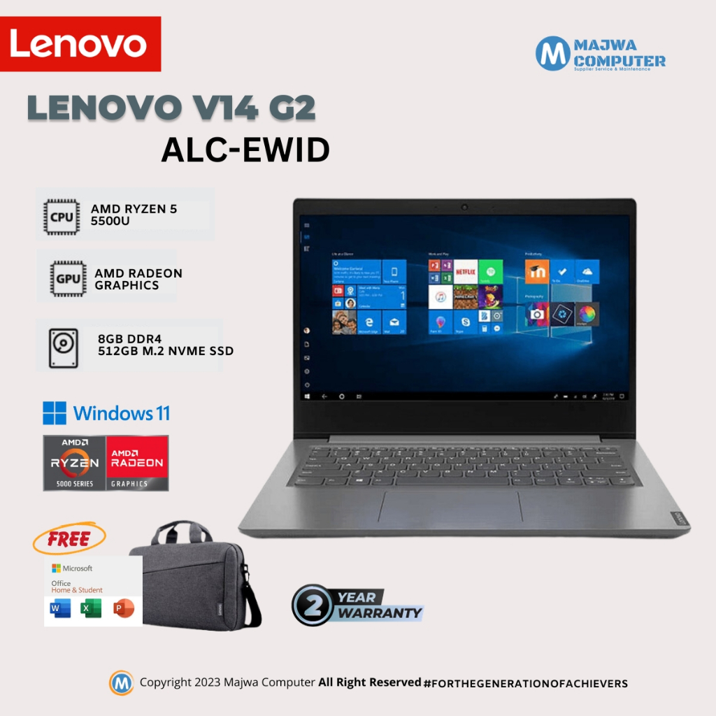 Jual LENOVO V14 G2 ALC EWID GREY AMD RYZEN 5 5500U 8GB 512GB W11+OHS ...