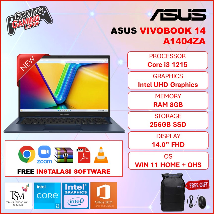 Jual Laptop Asus Vivobook 14 A1404ZA Intel i3 1215 8GB 256SSD W11+OHS ...