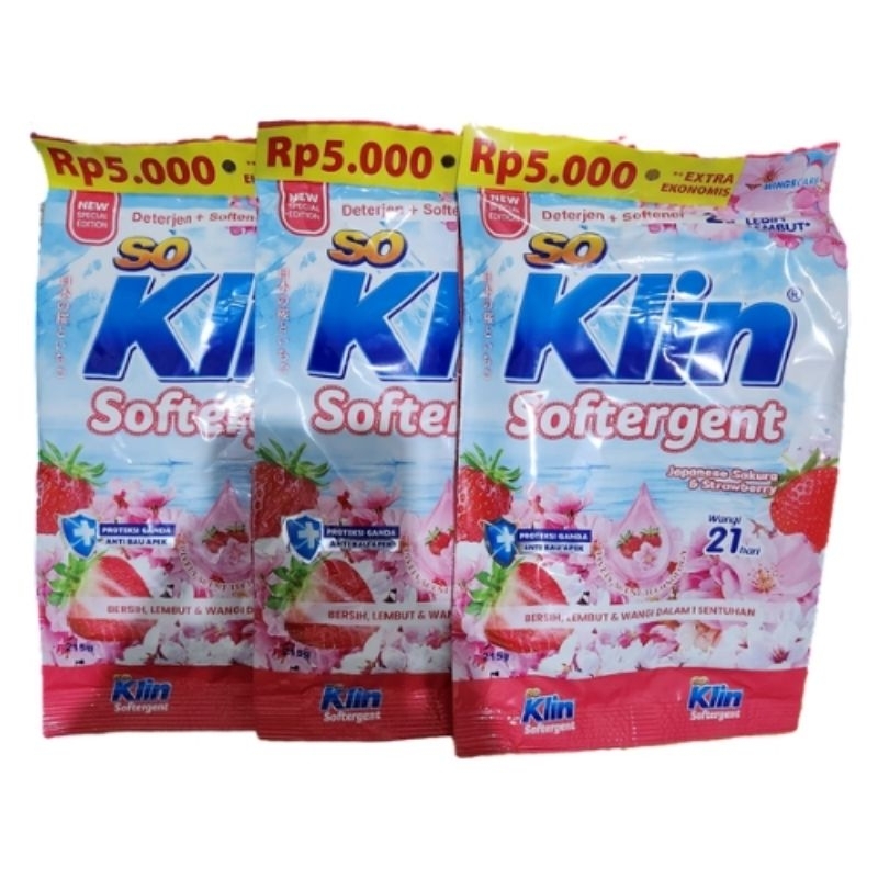 Jual (3 Pack) So Klin Softergent Bubuk 5.000 Japanese Sakura & Strawberry 215gr | Shopee Indonesia