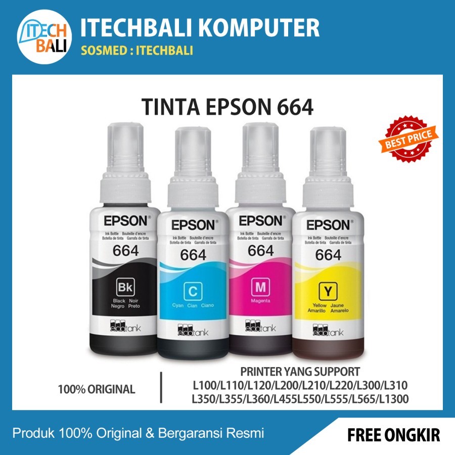 Jual Tinta Printer EPSON 664 ORIGINAL L100 L110 L220 L120 L350 L360 | Shopee Indonesia