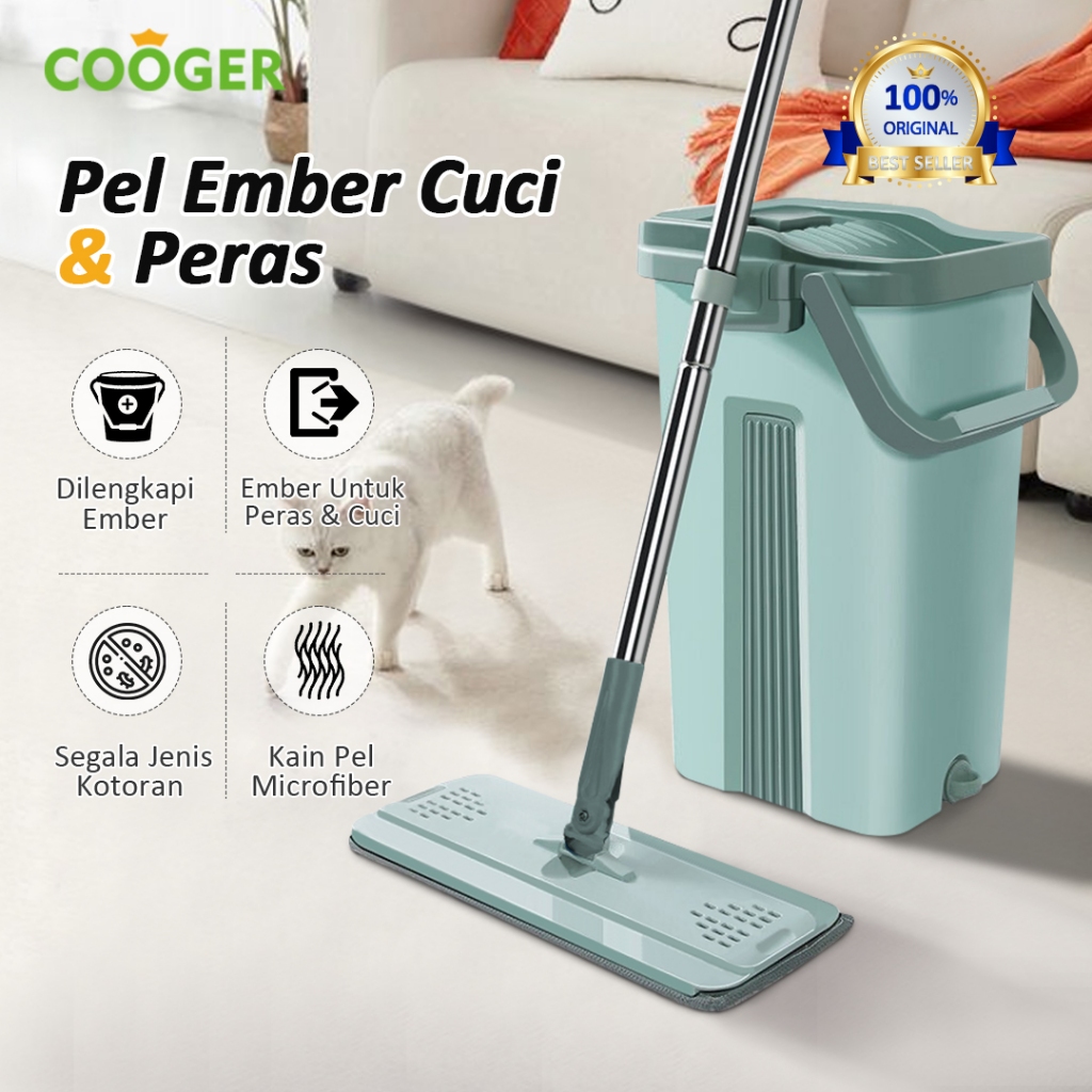 Jual COOGER Alat Pel Lantai Praktis dengan Ember 2 Sekat Pencuci dan ...