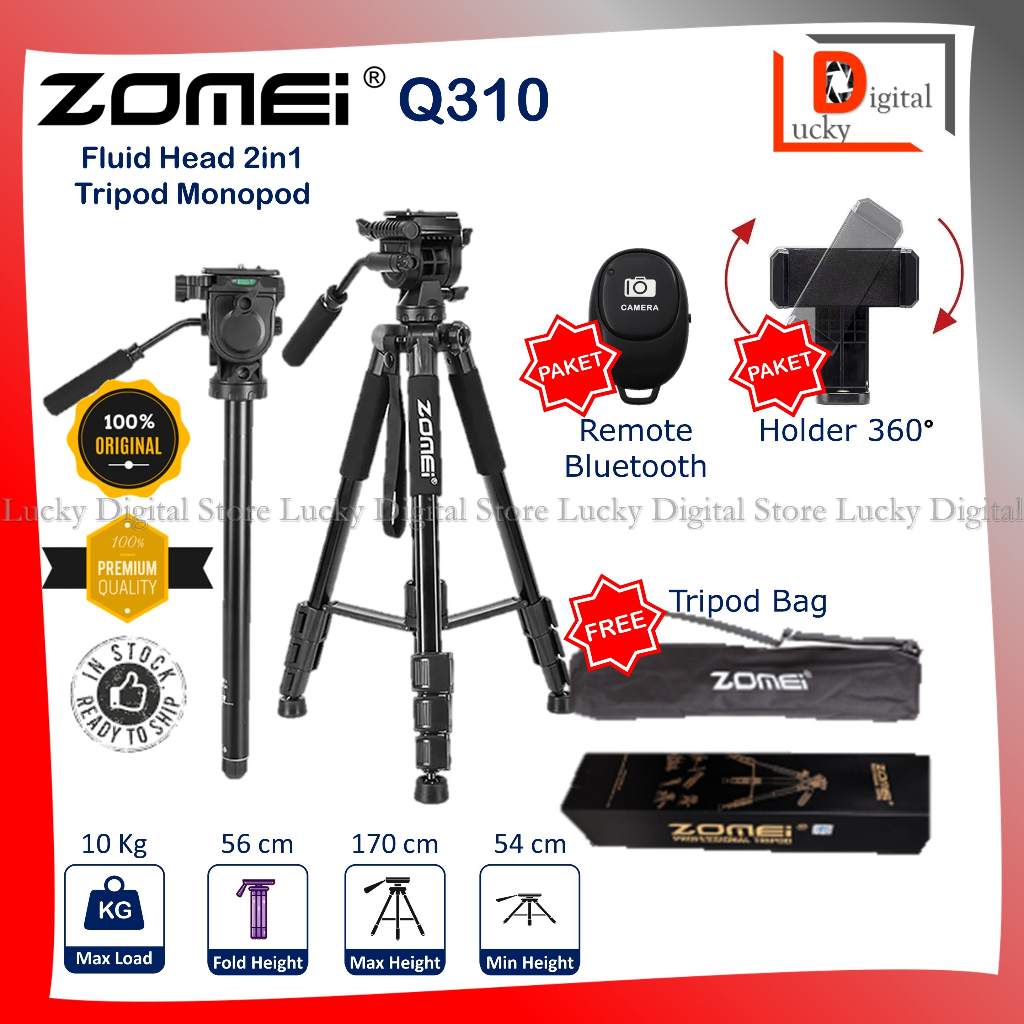Jual ZOMEI Q310 Tripod Profesional Fluid Head 2in1 Monopod for DSLR Mirrorless Kamera Camcorder ...