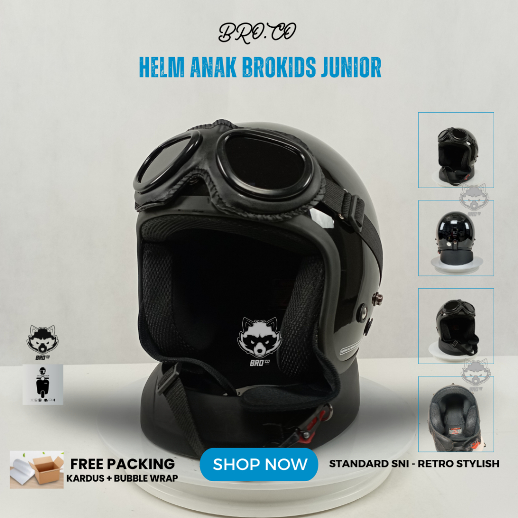 Jual HELM HALF FACE RETRO BOGO KLASIK ANAK-ANAK JUNIOR KACA DATAR KACAMATA GOGGLE STANDARD SNI ...