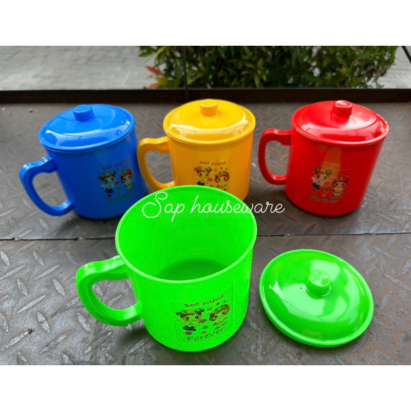 Jual mug jumbo tutup mikawa/gelas plastik jumbo tutup/cuntang tutup ...