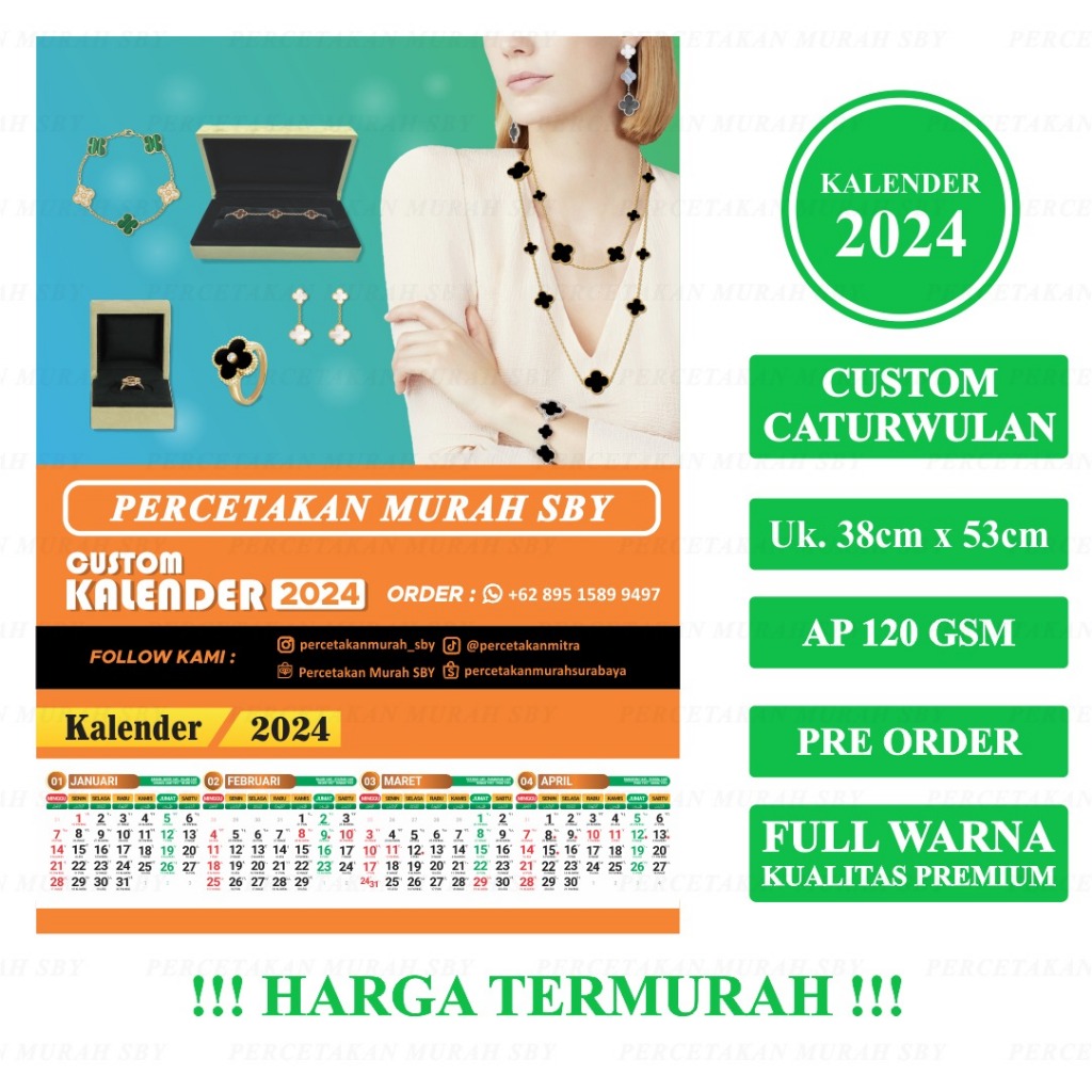 Jual KALENDER CUSTOME 3 LEMBAR / 4 BULANAN FULL WARNA UK. 38 X 53CM ...