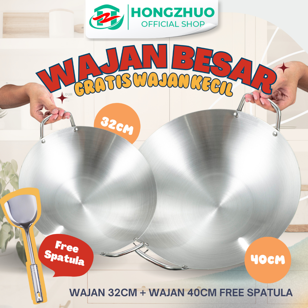Jual Hongzhuo Wajan Stainless steel 40cm anti lengket PFOA FREE Wajan ...