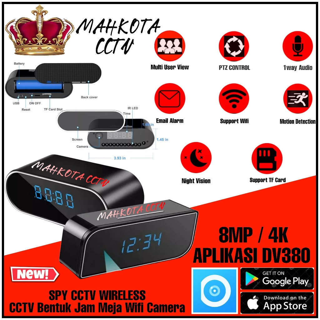 Jual IP Camera CCTV SPY Camera Bentuk Jam Meja Resolusi Full HD 4K CCTV ...