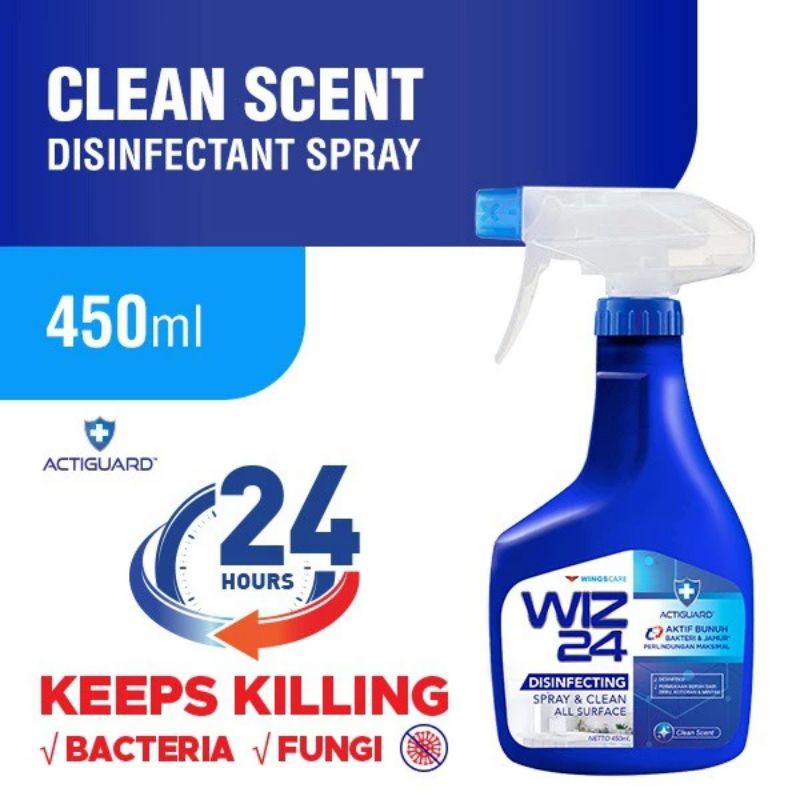 Jual Wiz 24 Disinfecting Spray & Cean All Surface 450ml | Shopee Indonesia